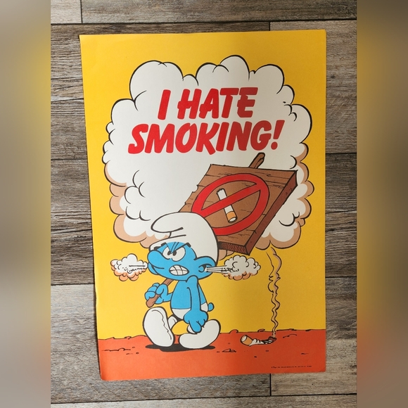 Peyo | Art | Vintage Peyo 982 Smurfs I Hate Smoke Poster Wallace Berrie ...